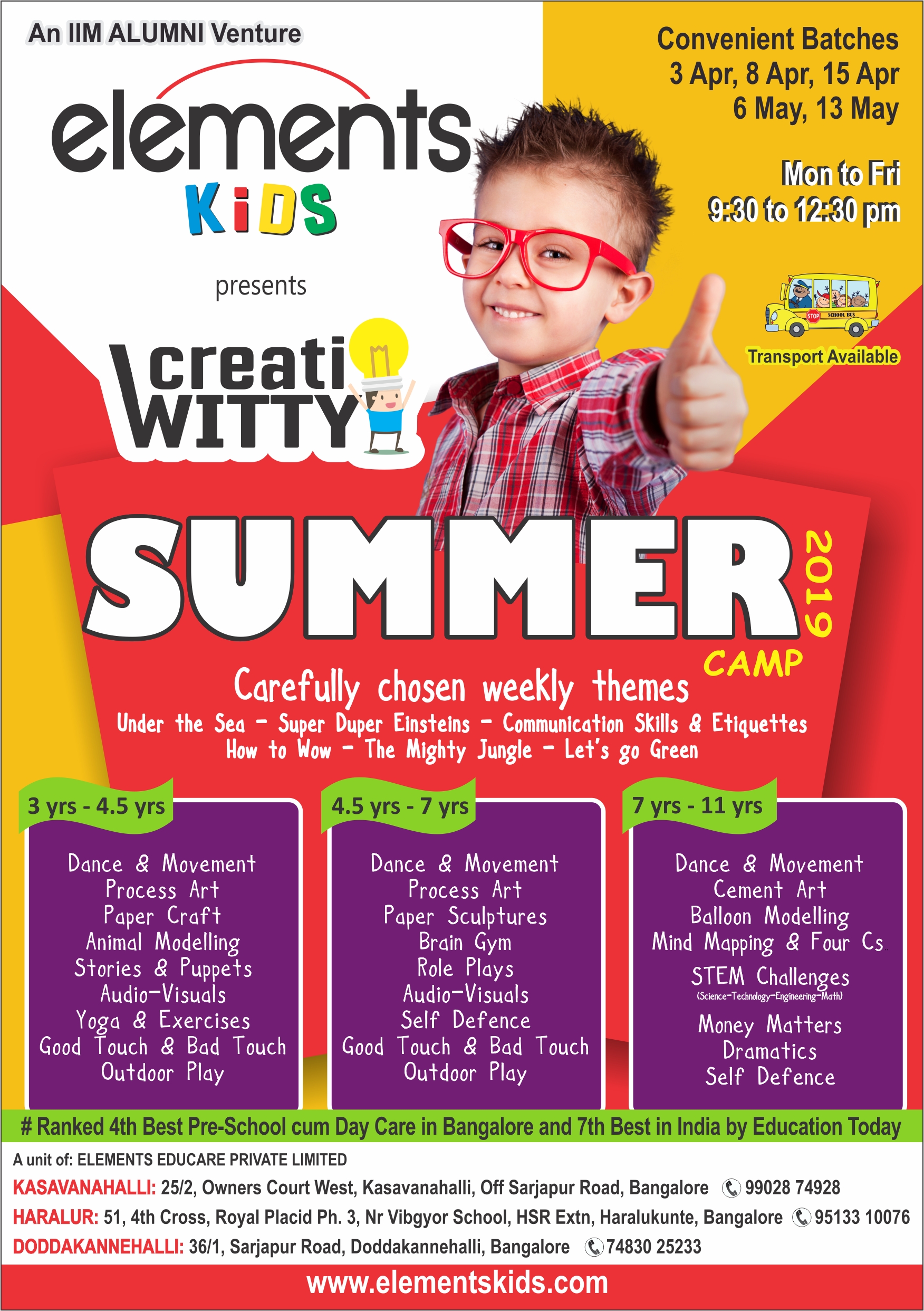 Summer Camp 2019 CREATI WITTY Elements Kids Preschool Active